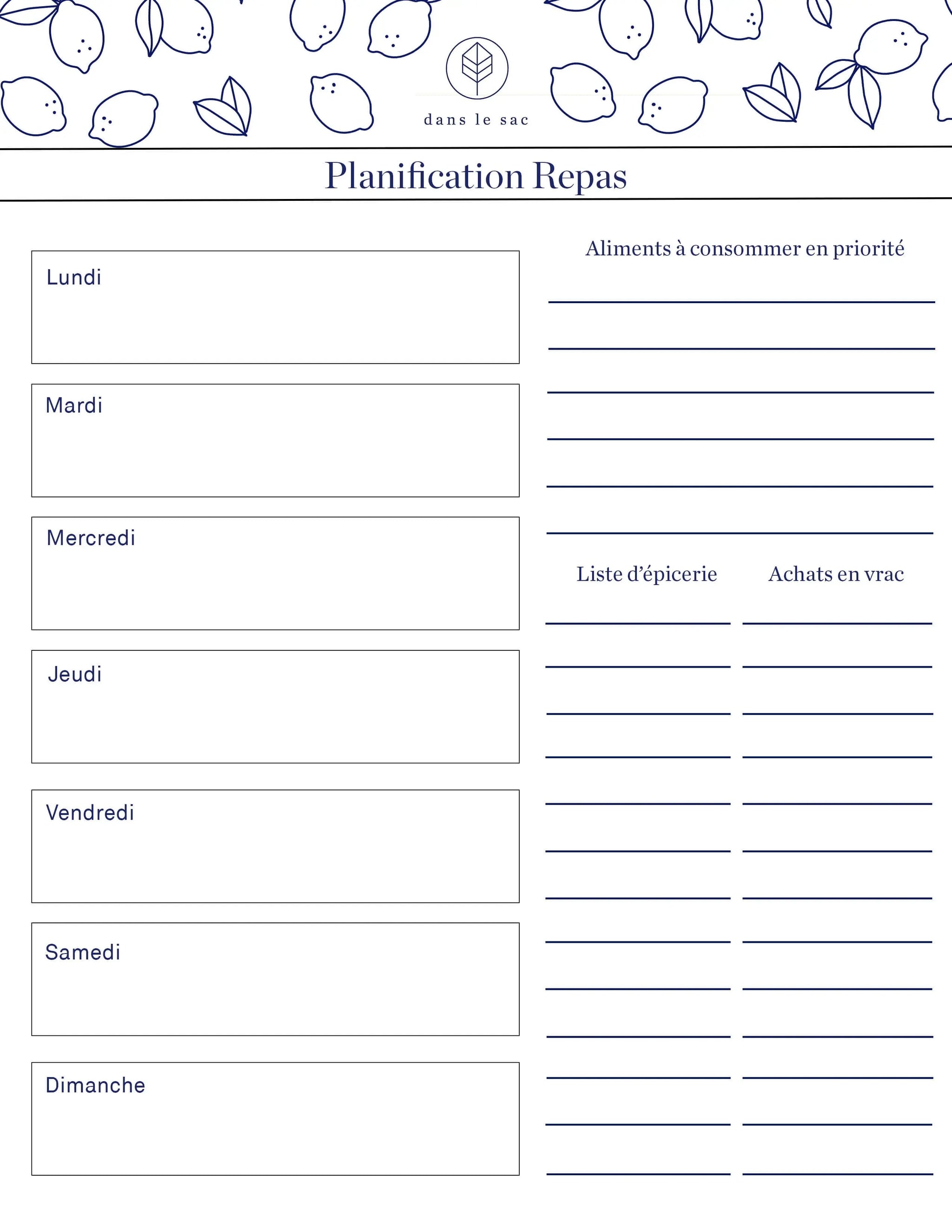 Planificateur de repas - téléchargement gratuit